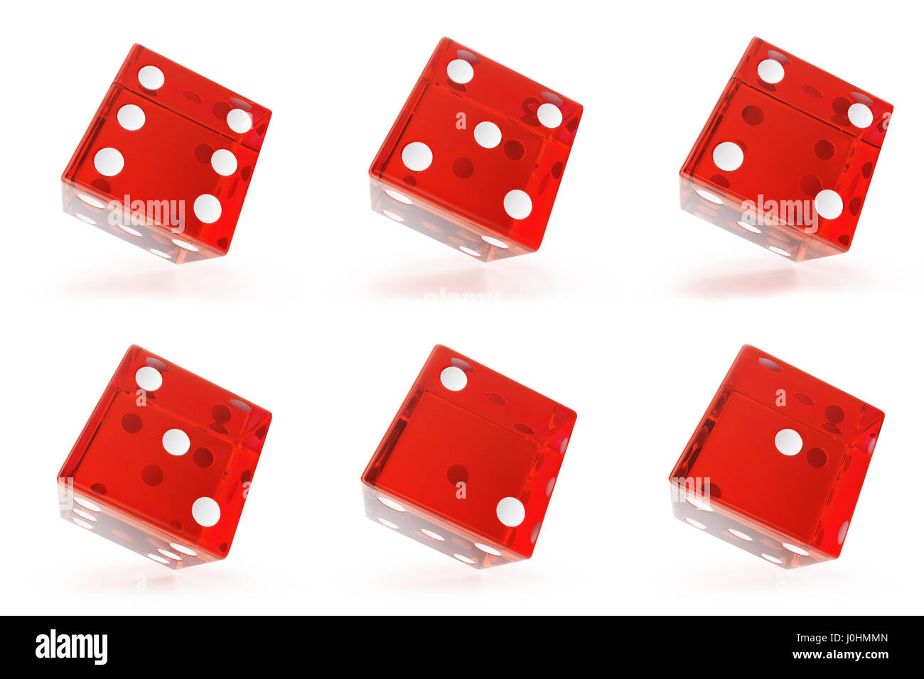 Set, Group of red transparent dice isolated on white background with ...