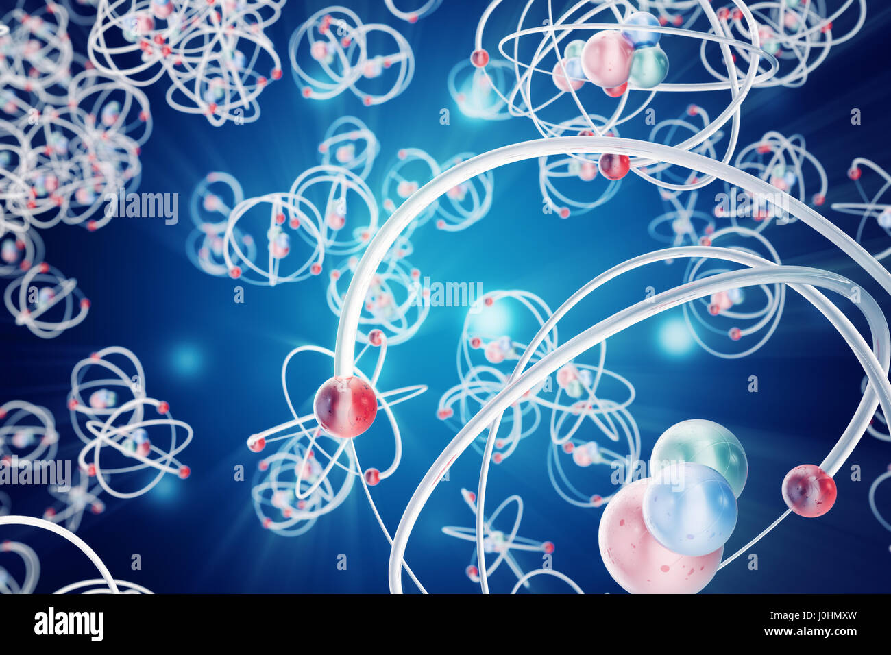 Abstract atom background, digital illustration of atom. Glowing energy ...