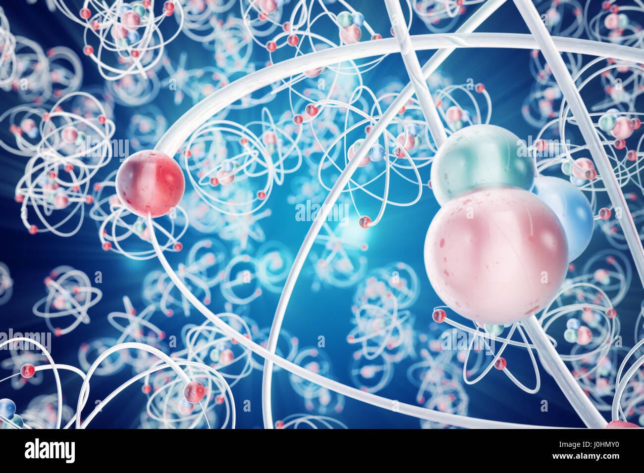 Abstract atom background, digital illustration of atom. Glowing energy ...