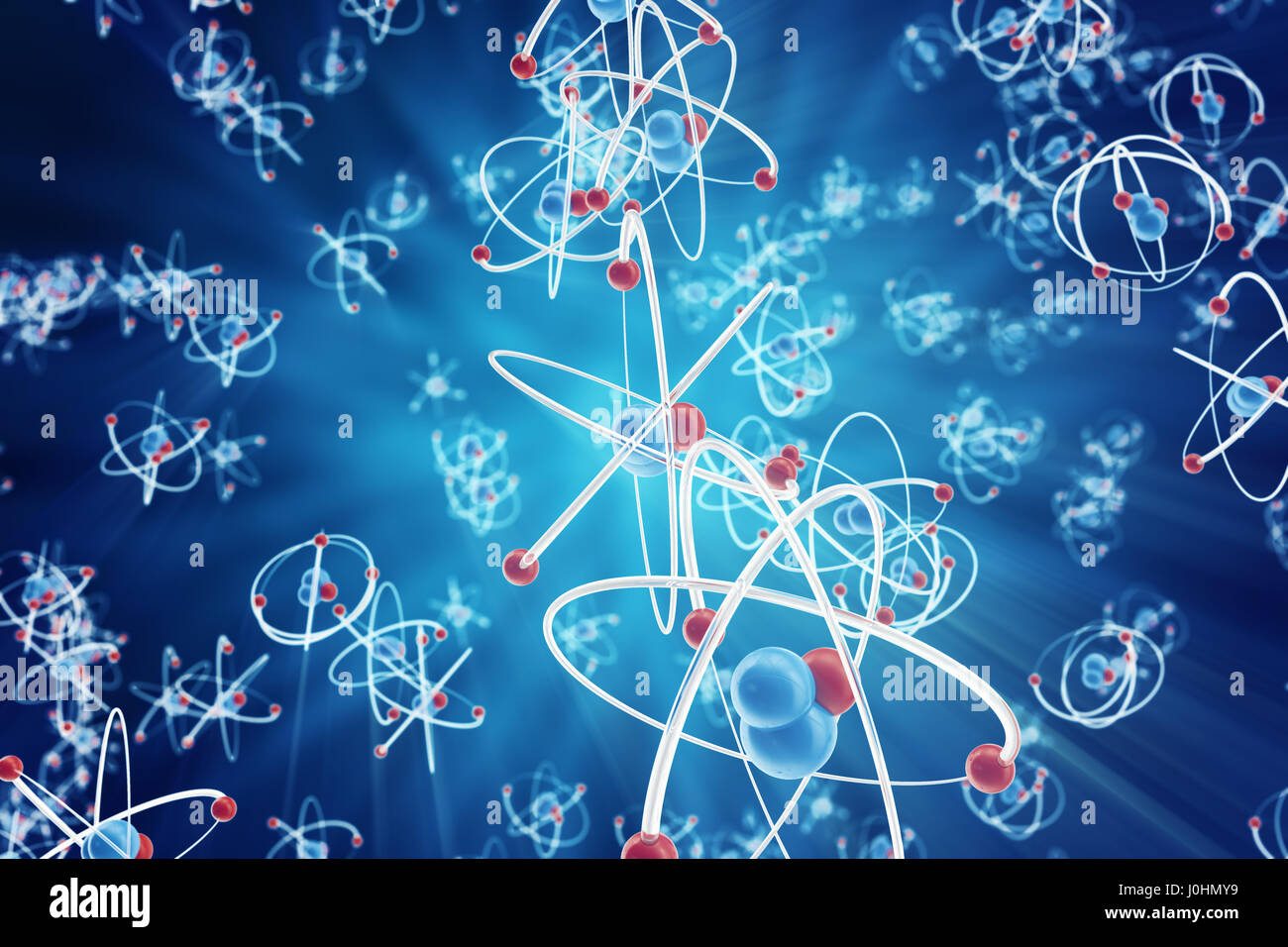 Abstract atom background, digital illustration of atom. Glowing energy ...