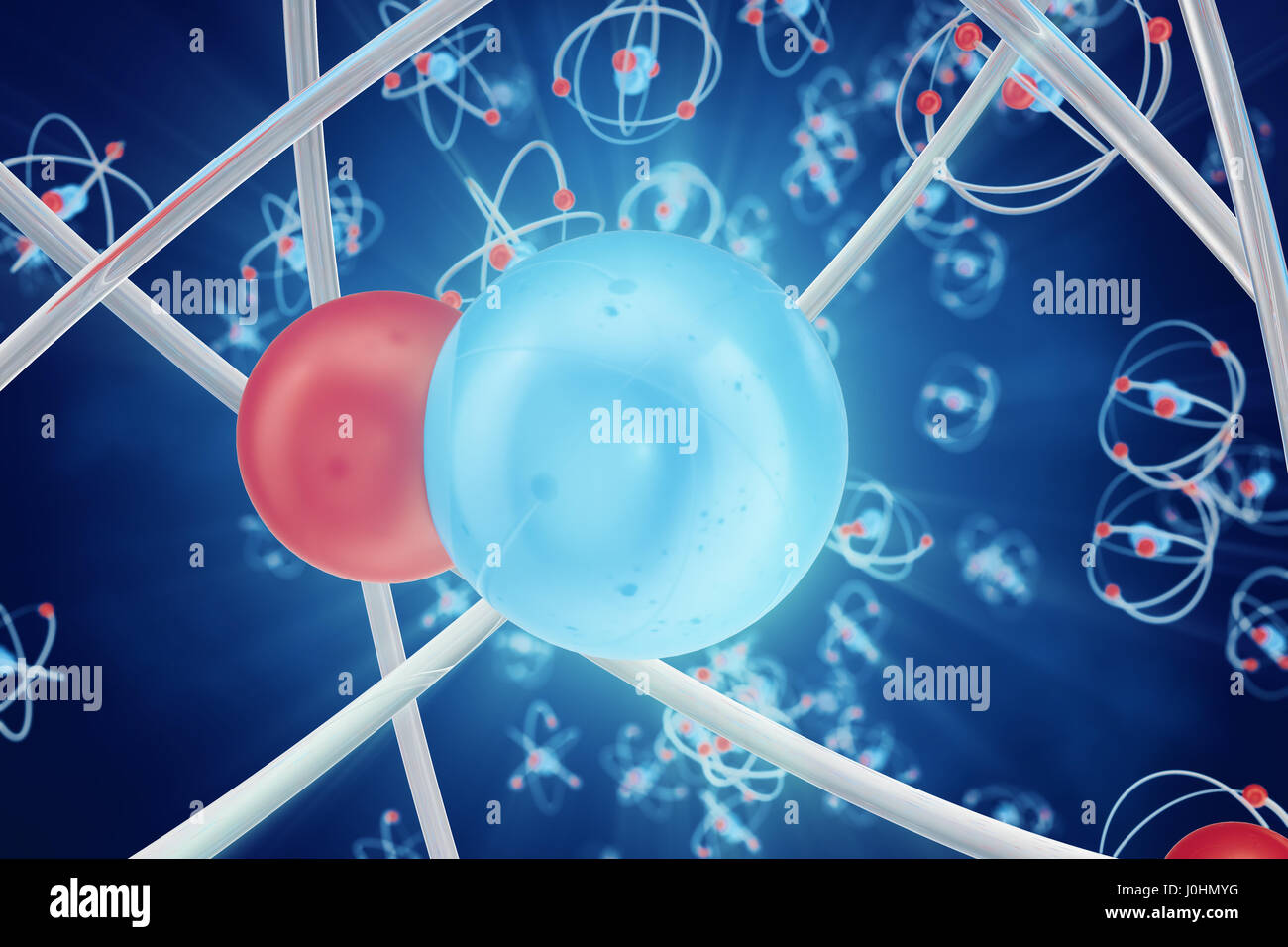Abstract atom background, digital illustration of atom. Glowing energy ...
