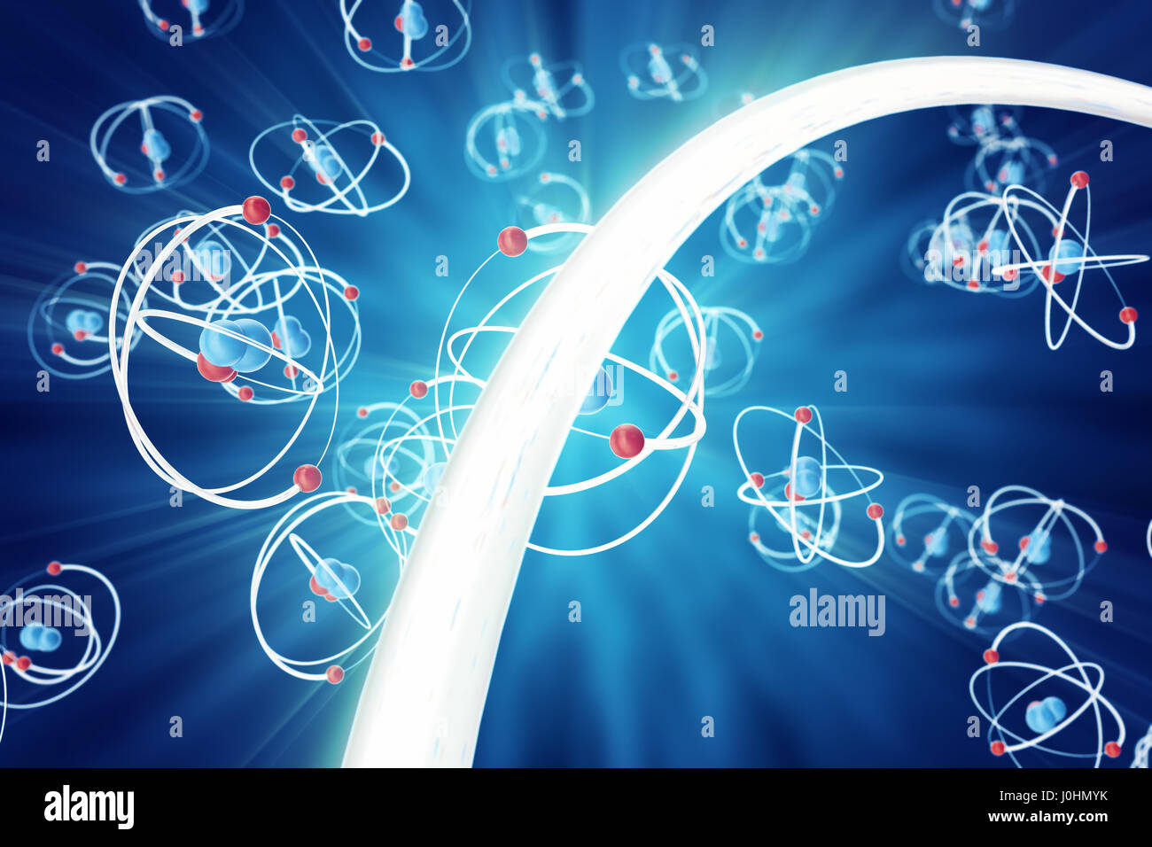 Abstract atom background, digital illustration of atom. Glowing energy balls. Abstract atom ...