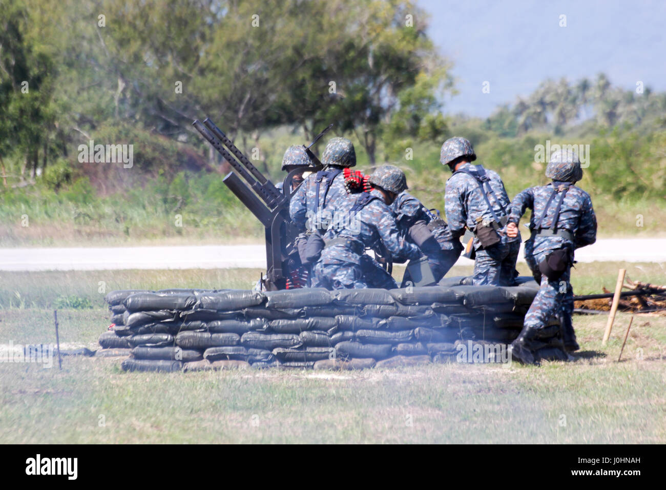 Anti-aircraft climbing Heavy machine gun. Training of troops combat ...