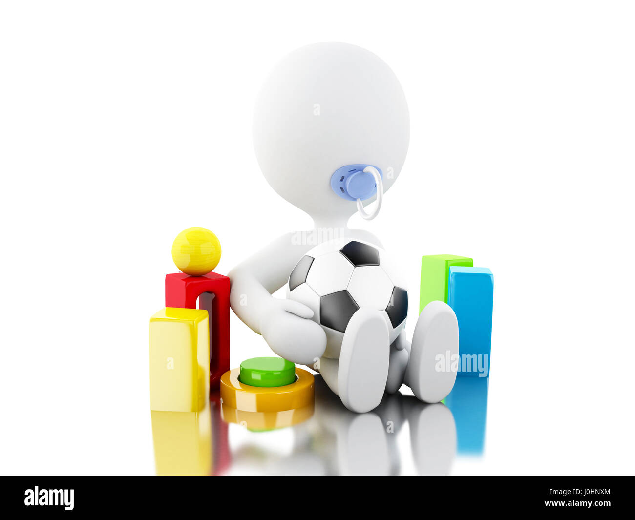 3D illustration. Newborn character white pacifier and toys. Baby ...