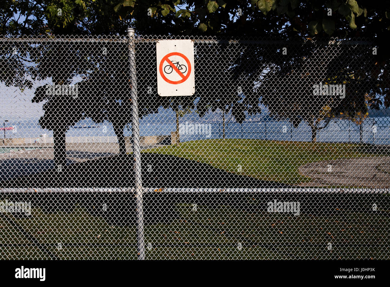 No cycling sign at park. Vancouver BC Canada Stock Photo - Alamy