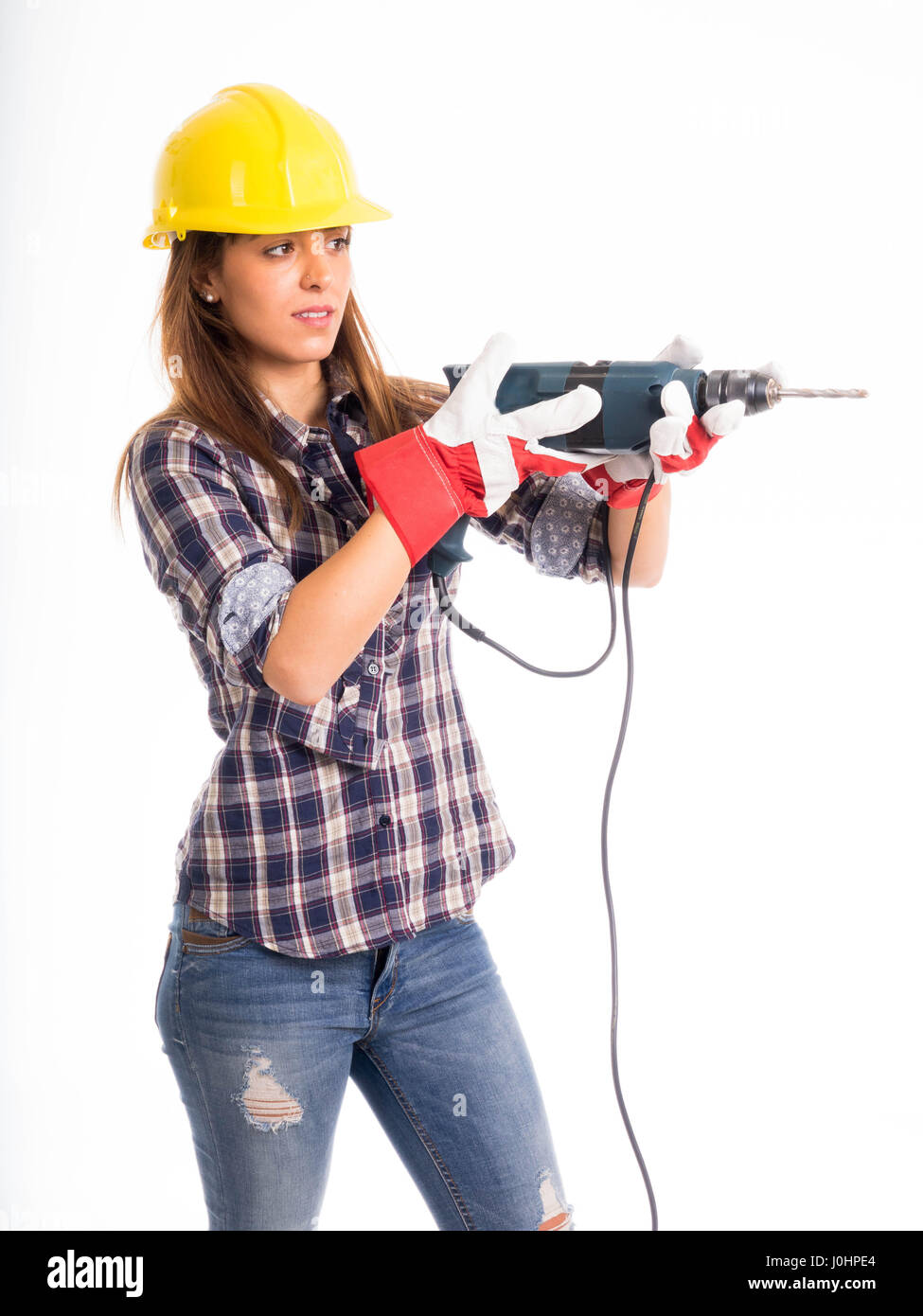 Beautiful young lady pneumatic drilling hi-res stock photography and ...