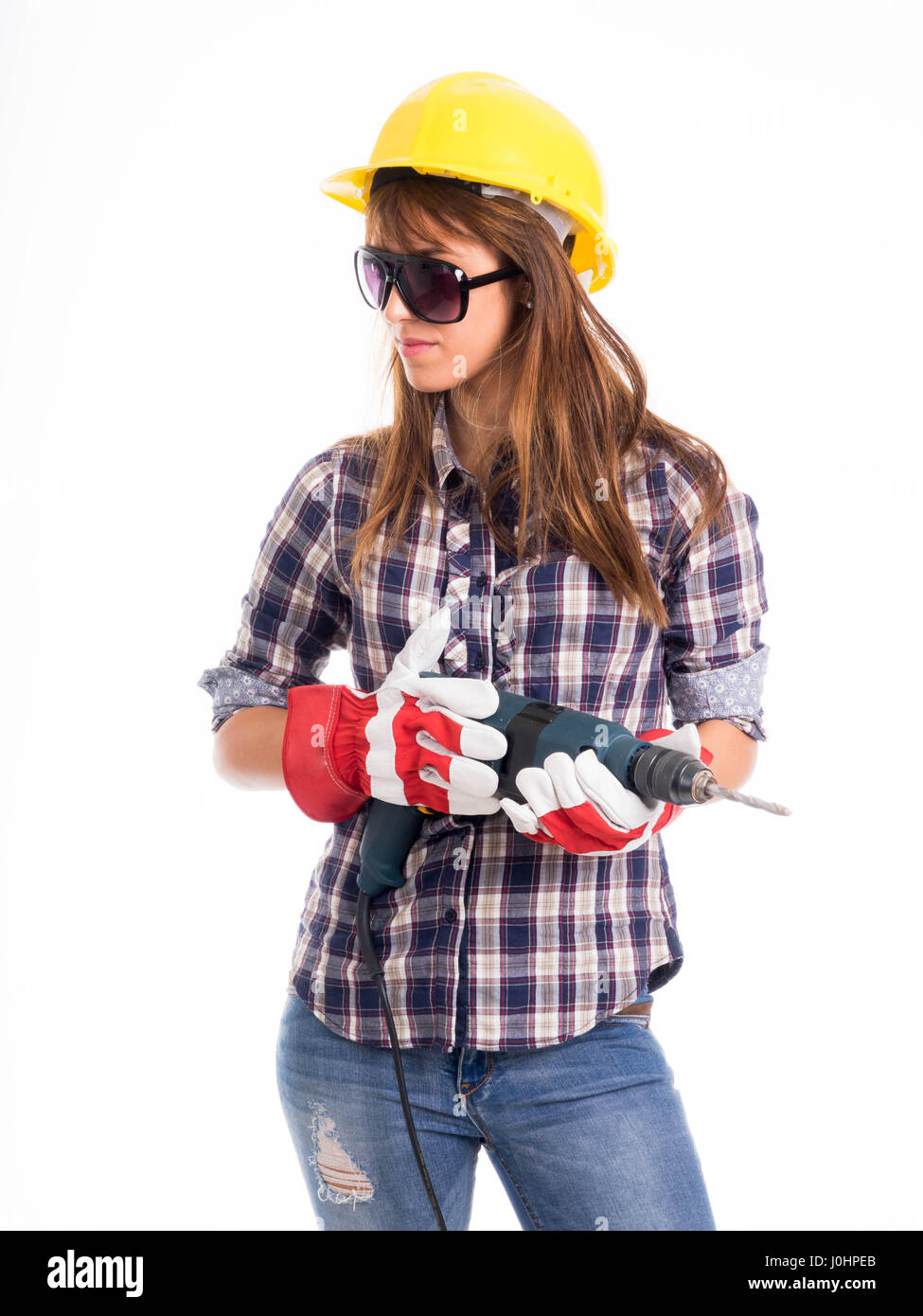 Beautiful young lady pneumatic drilling hi-res stock photography and ...