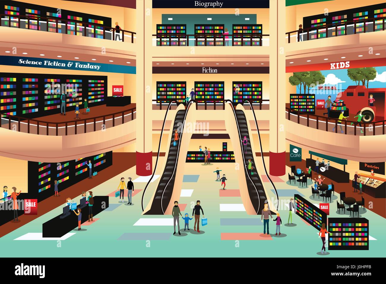 Bookshop interior cafe Stock Vector Images - Alamy