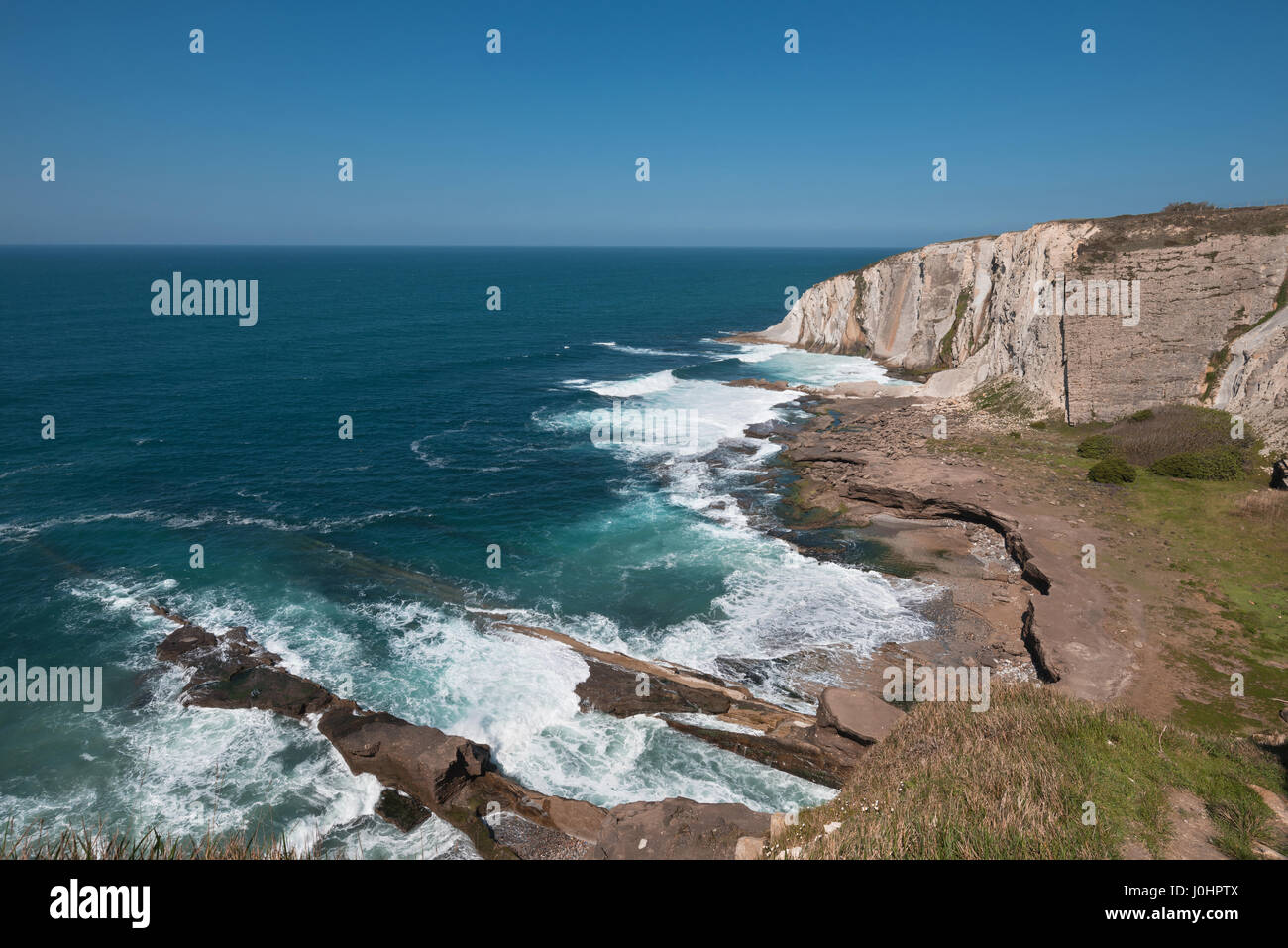 Azkorri cliffs and coastline in Getxo, Bilbao, Basque country, Spain ...