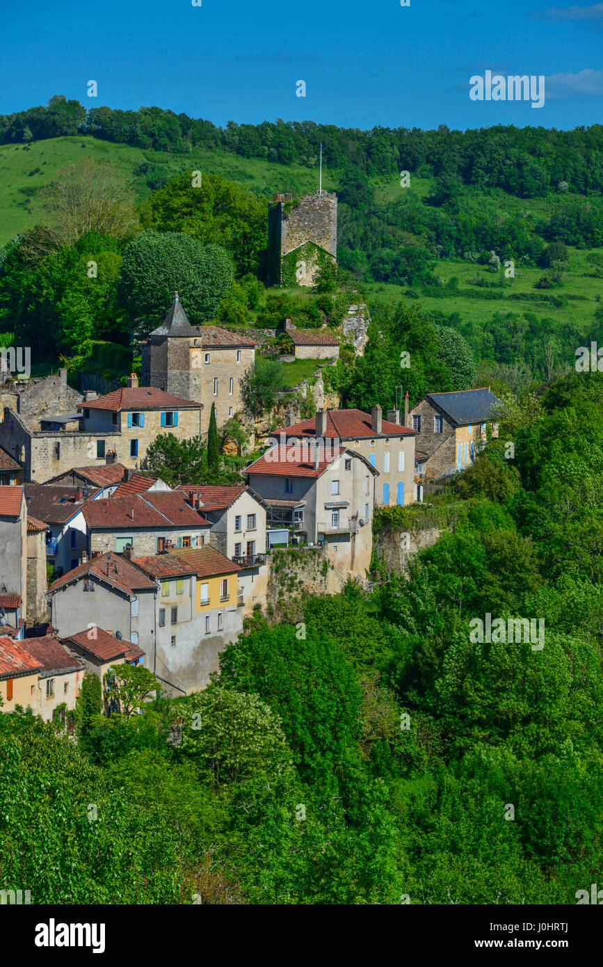 A portrait view of the village of Caylus, in the Tarn region of ...