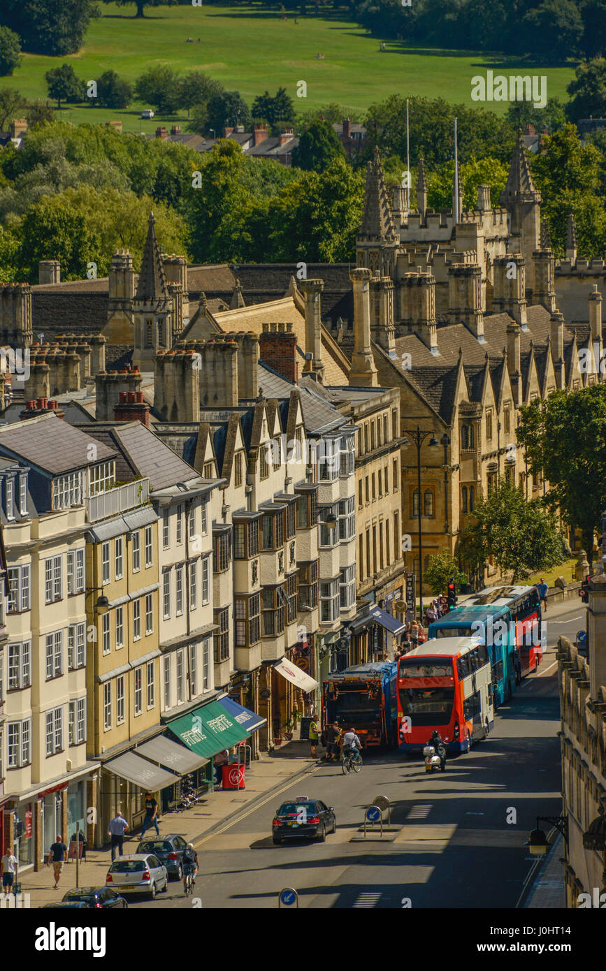 Portrait view of the High St (or the high) in Oxford, Oxford University ...