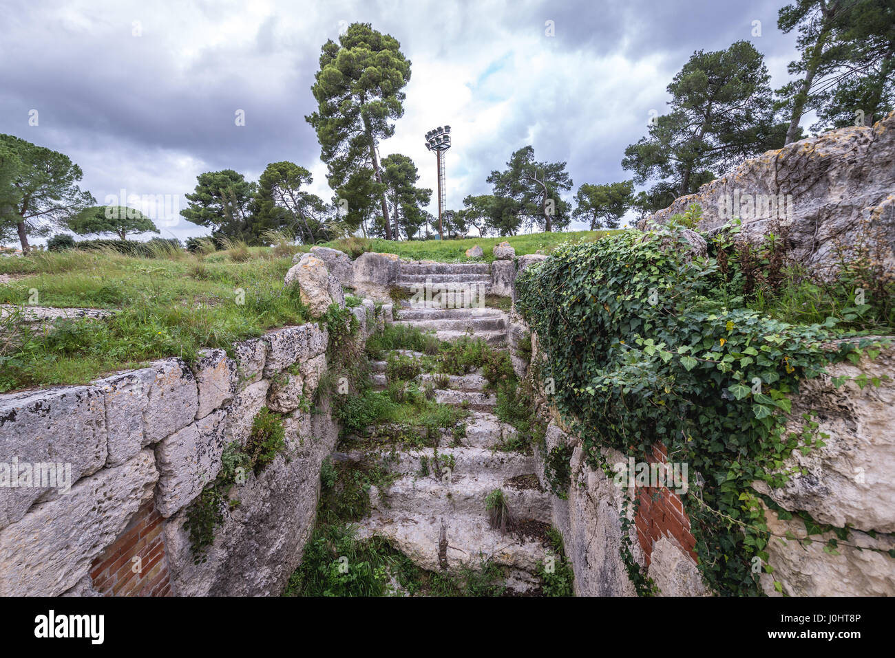 Stairs of Roman Amphitheater located in Neapolis Archaeological Park in ...