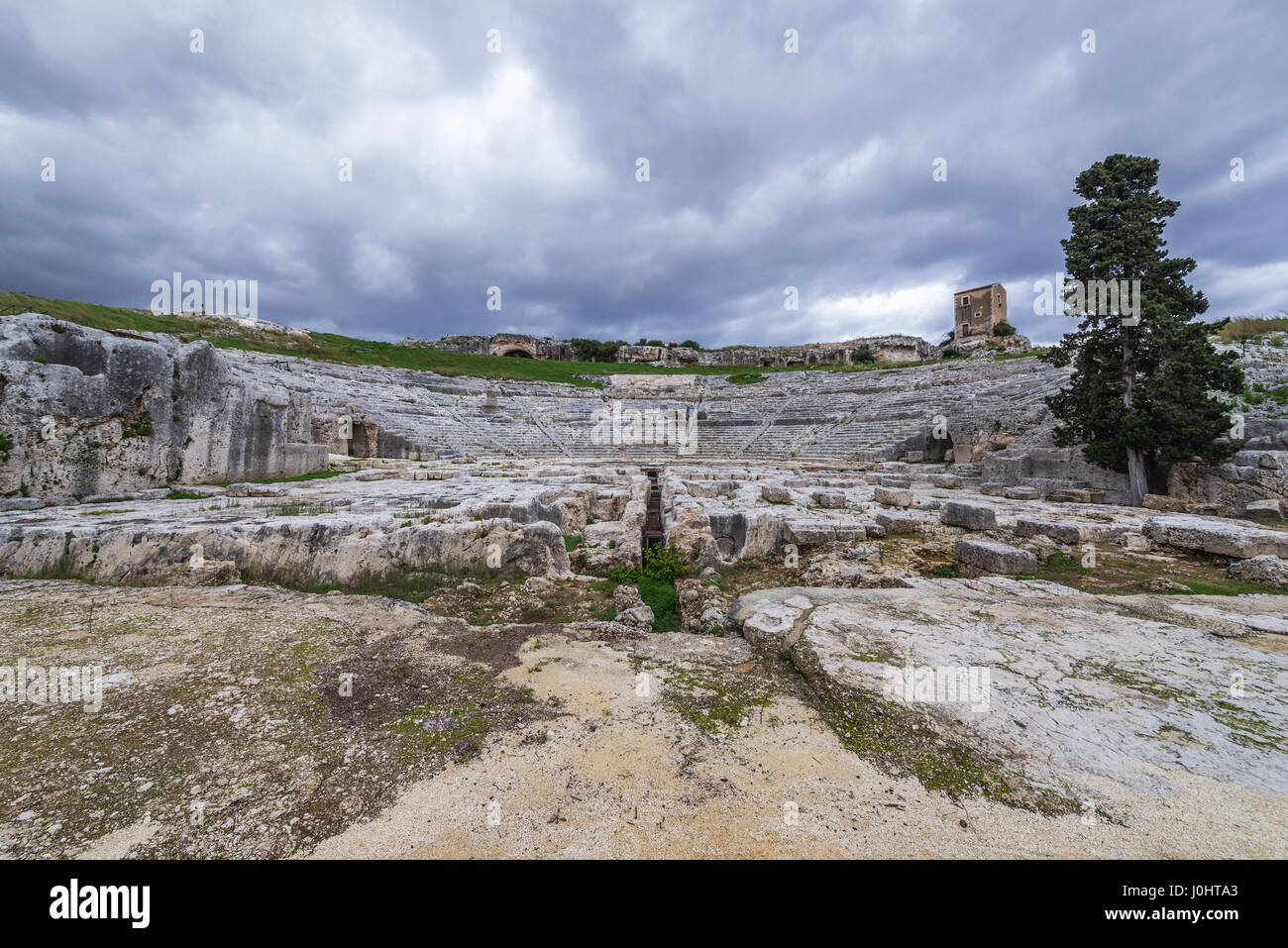 View on ancient ruins of Greek Theater from 5th century BC in Neapolis ...