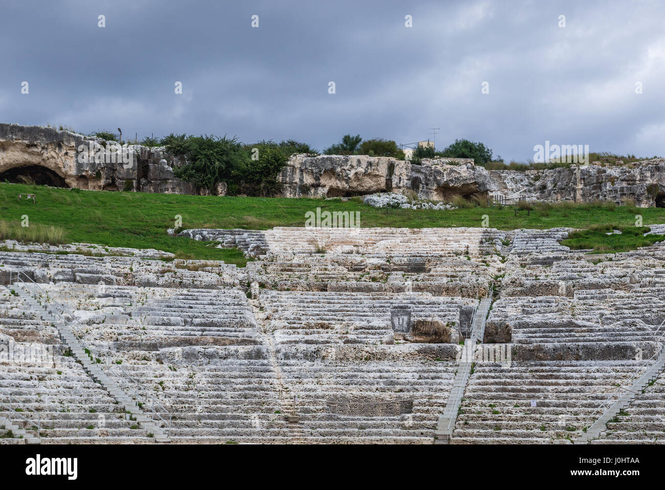 View on seating section of ancient Greek Theater from 5th century BC in ...