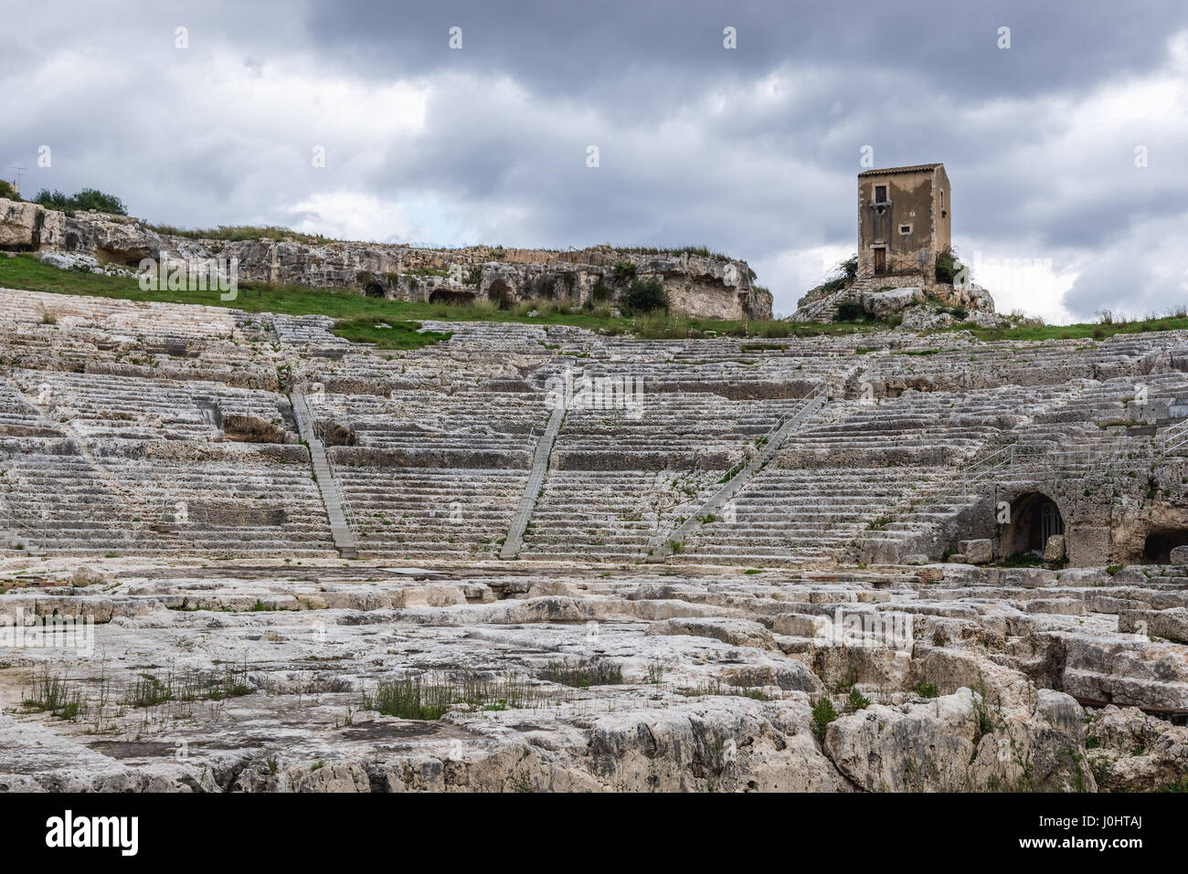 Stage and cavea of ancient ruins of Greek Theater from 5th century BC ...