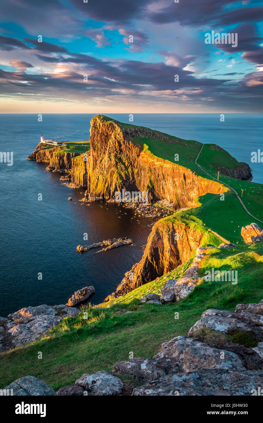 Beautiful sunset at the Neist point lighthouse, Scotland, UK Stock ...