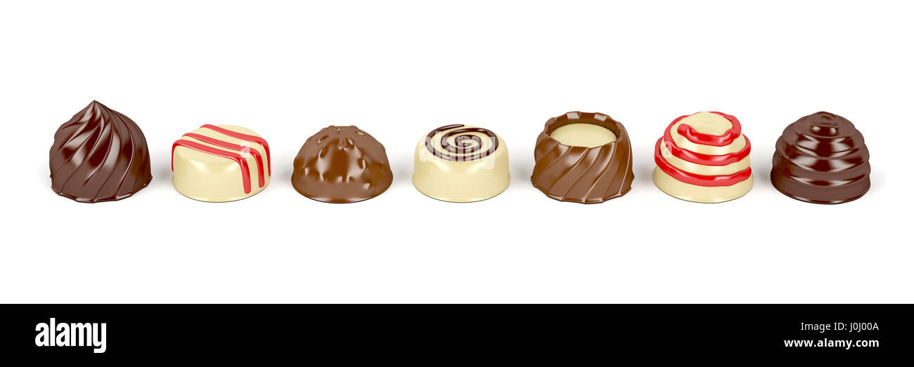Variety of chocolate pralines on white background Stock Photo - Alamy