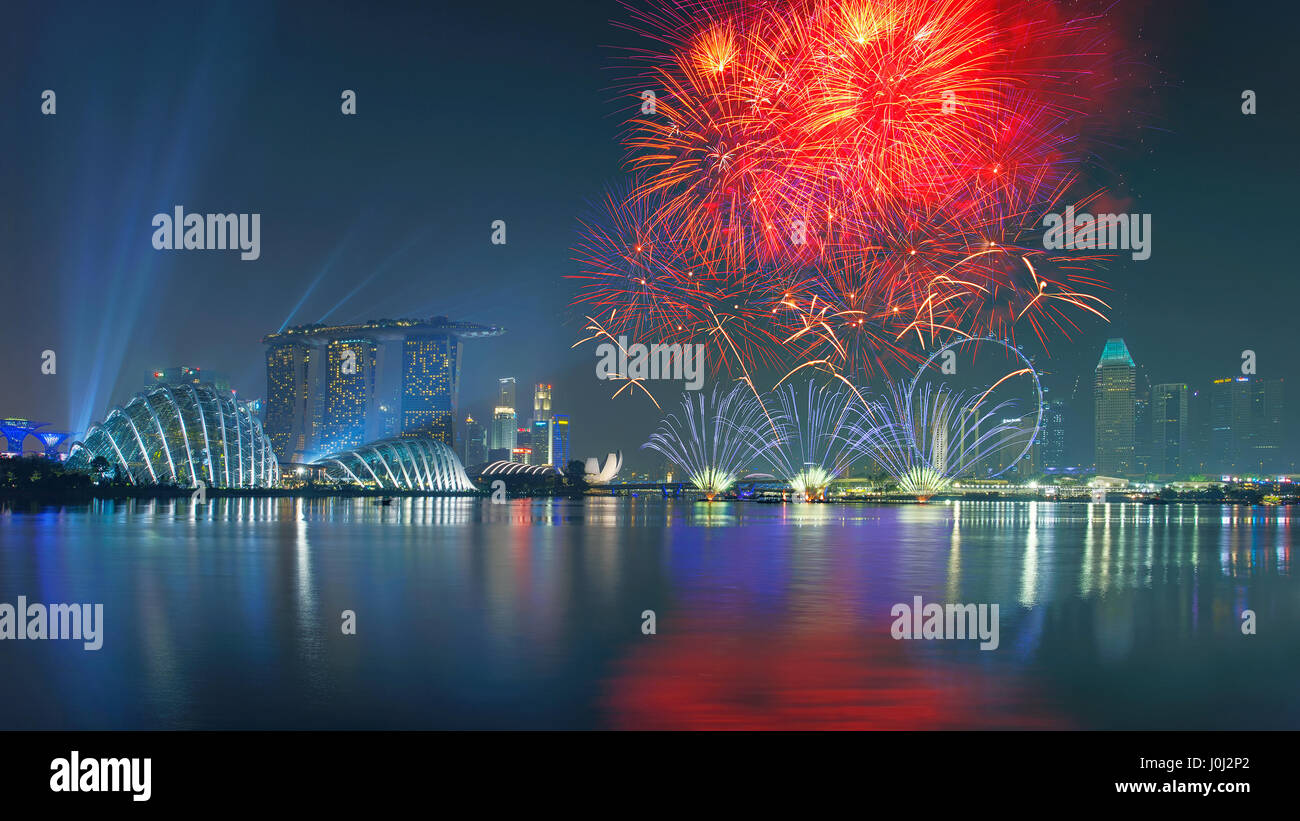 National day celebration at marina bay singapore hi-res stock ...