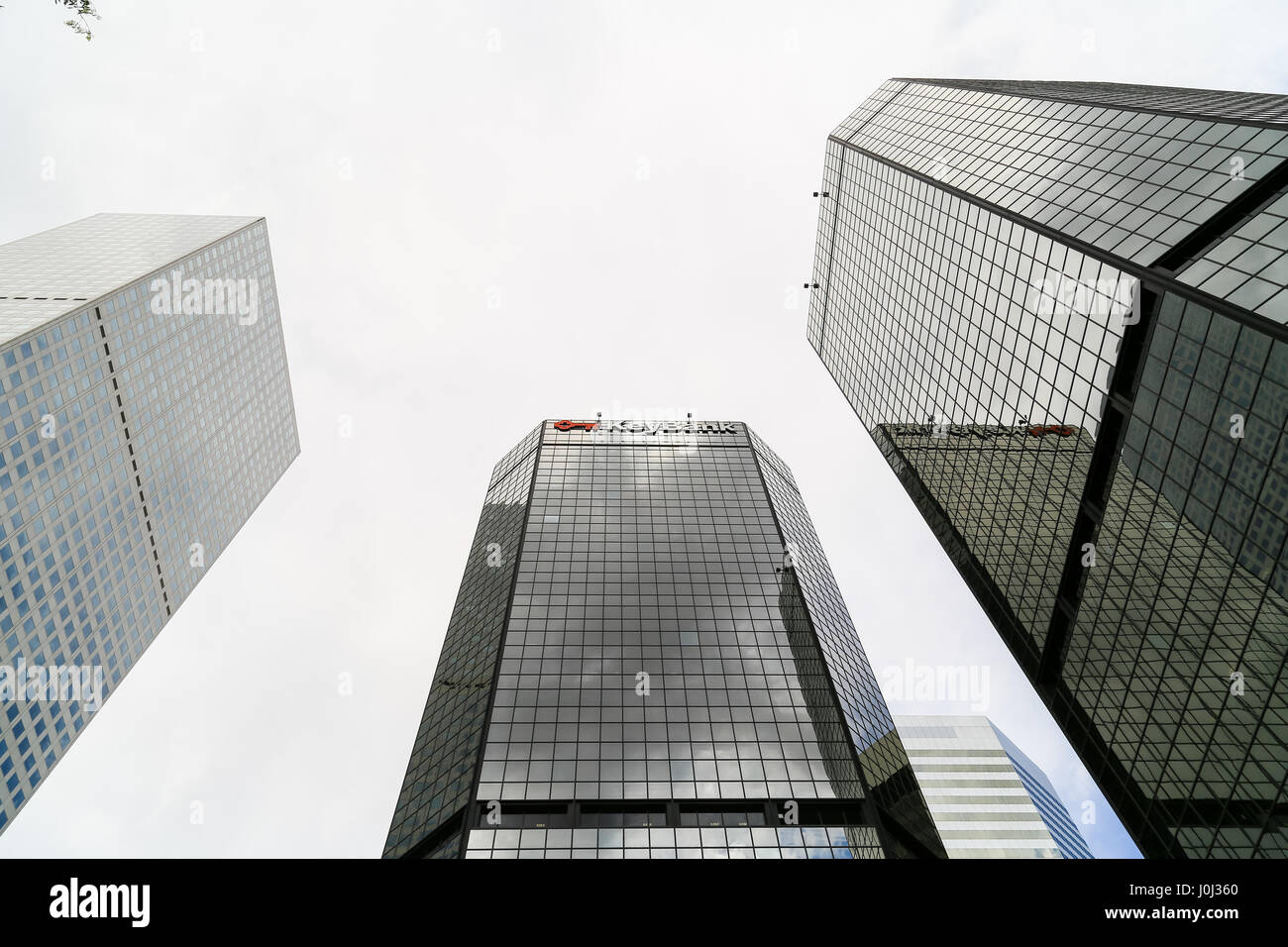 Denver, USA - May 25, 2016: Looking up skyscrapers of the World Trade ...