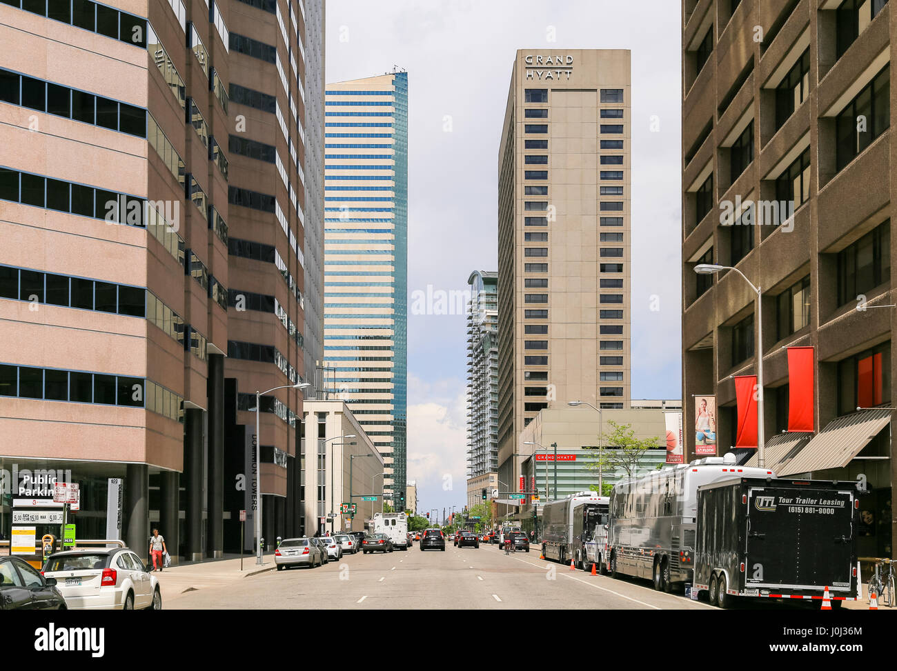 Denver, USA - May 25, 2016: Skyscrapers in the 17th street in downtown ...