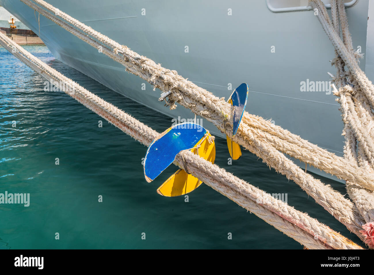 Marine Rat Guard on the mooring rope of passenger liner Stock Photo - Alamy