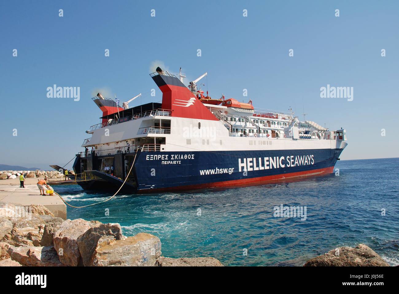 Hellenic Seaways ferry Express Skiathos docking at Patitiri harbour on ...