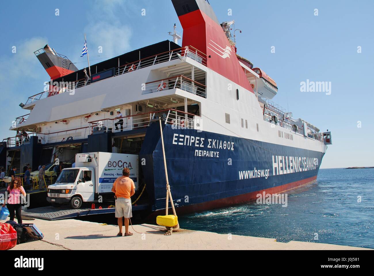 Hellenic Seaways ferry Express Skiathos docked at Patitiri harbour on ...
