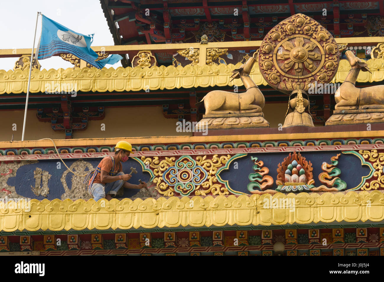 Reconstruction work on the roof of Shechen Monastery, Kathmandu, Nepal ...
