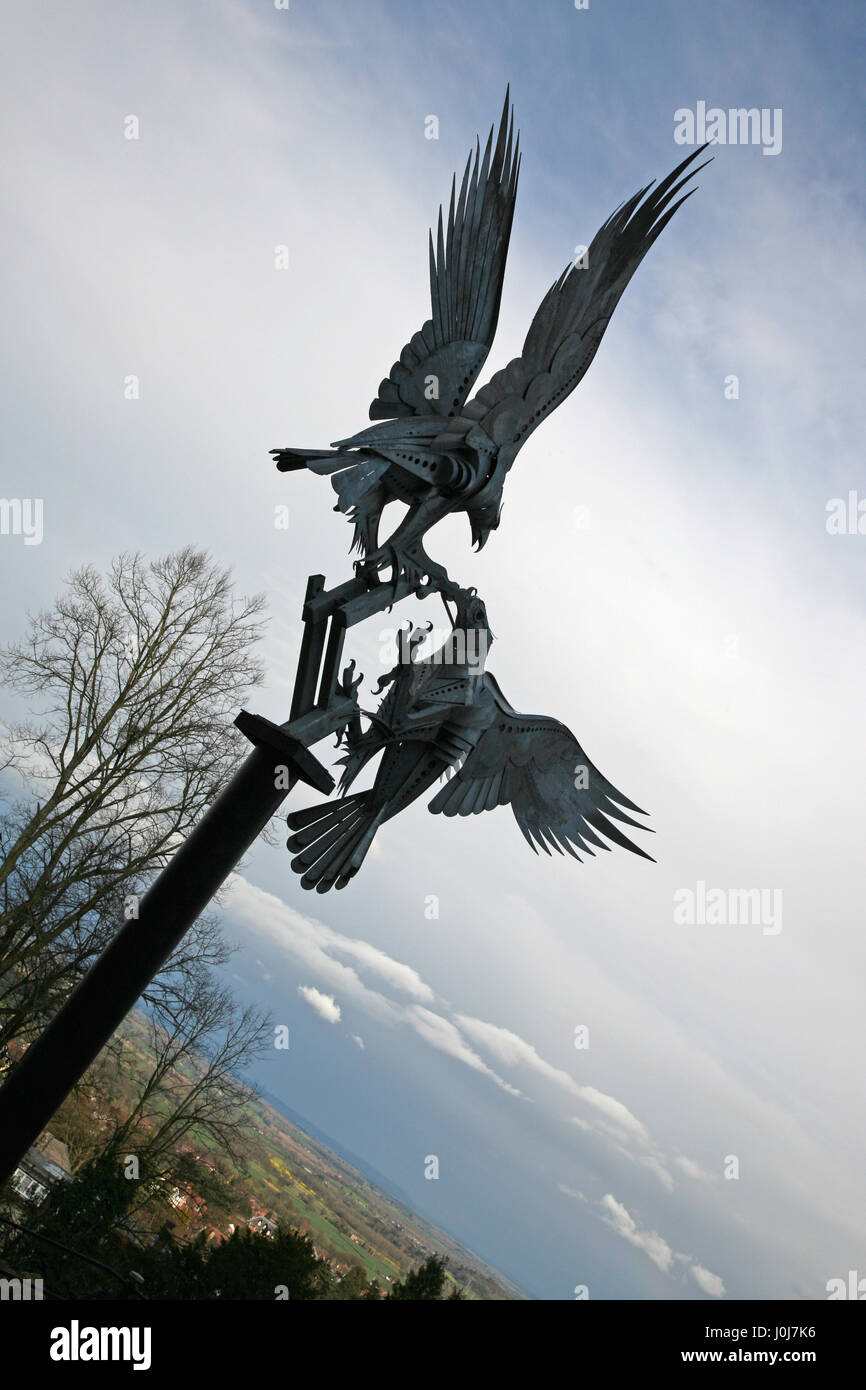 Iron sculpture of buzzards fighting in park in Malvern in ...
