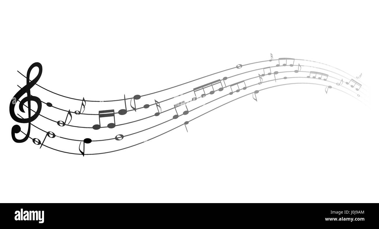 Set of musical notes on five-line clock notation without a feature ...