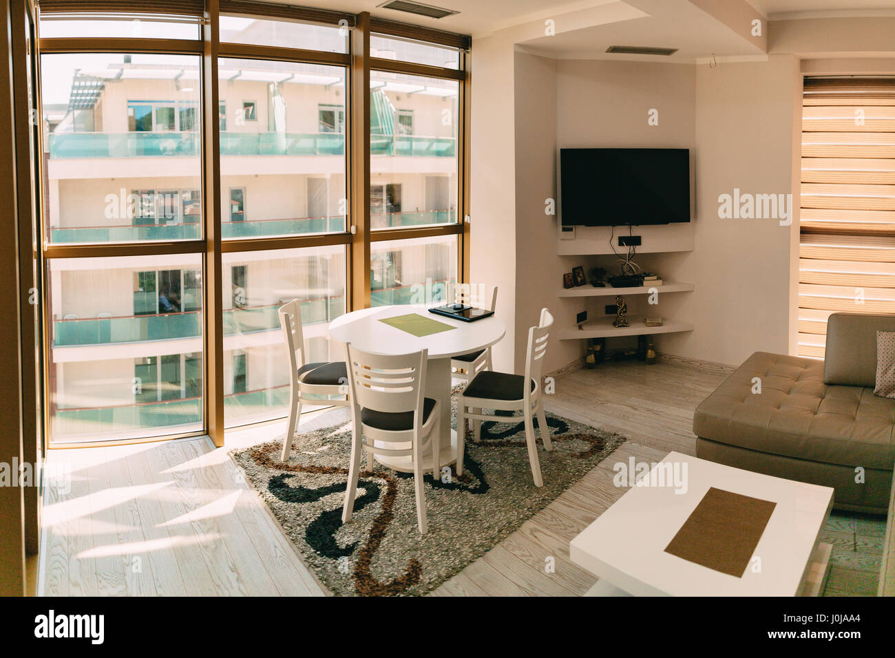 The dining table in the apartment. Table for lunch in the living room ...