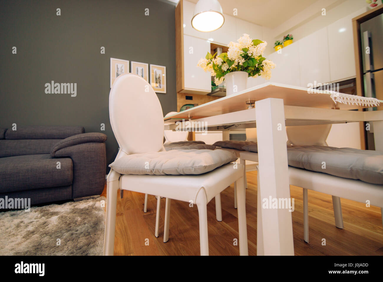 The dining table in the apartment. Table for lunch in the living room ...