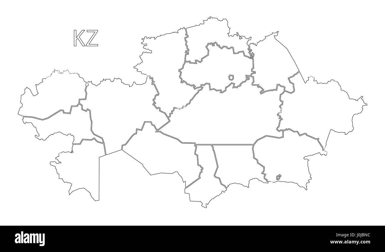 Kazakhstan outline silhouette map illustration with provinces Stock ...