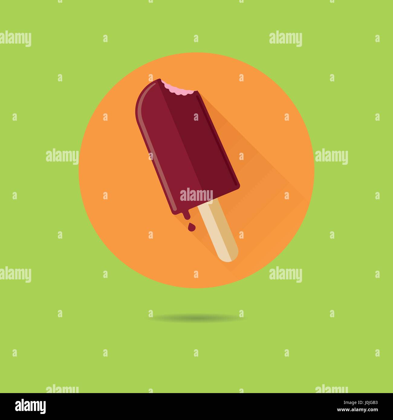 bitten cherry ice cream lolly flat design long shadow vector icon Stock ...