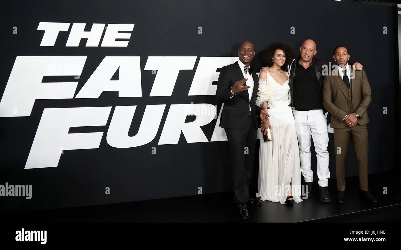 Cast member attend the world premiere of "The Fate of the Furious" at ...