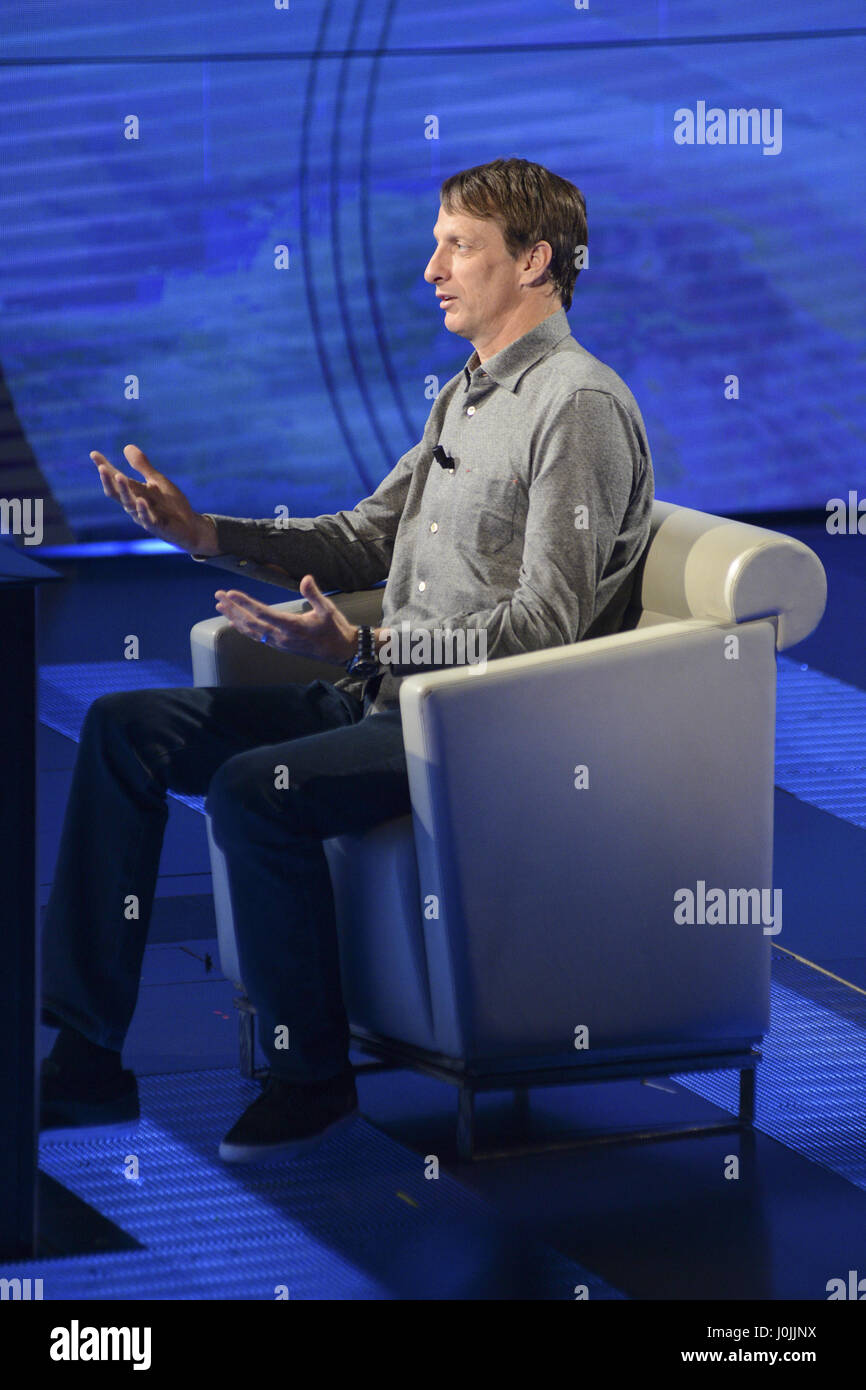 Tony Hawk, a guest on Italian talk show 'Che tempo che fa,' broadcast ...