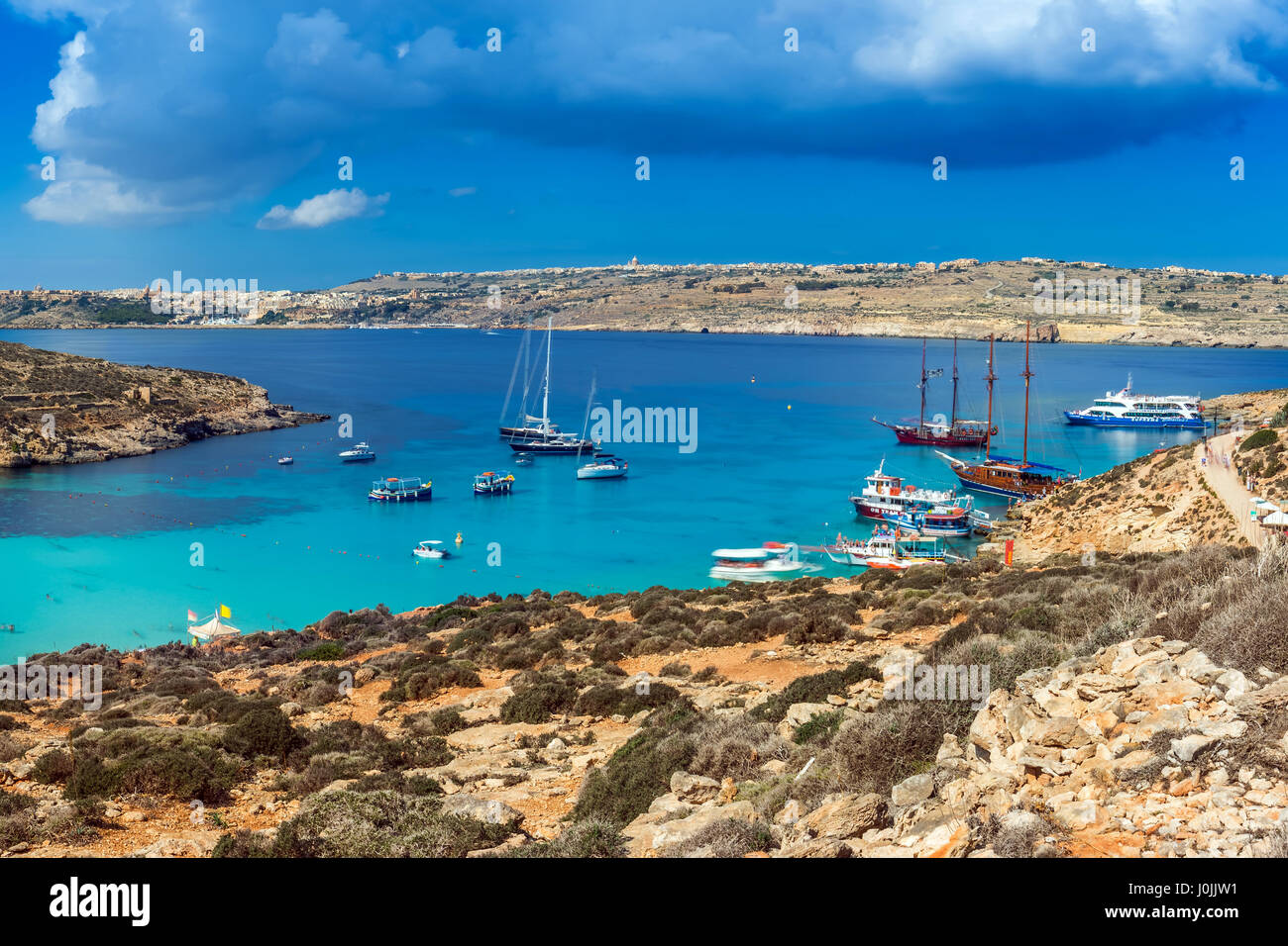 Comino, Malta - Panoramic skyline view of the famous and beautiful Blue ...