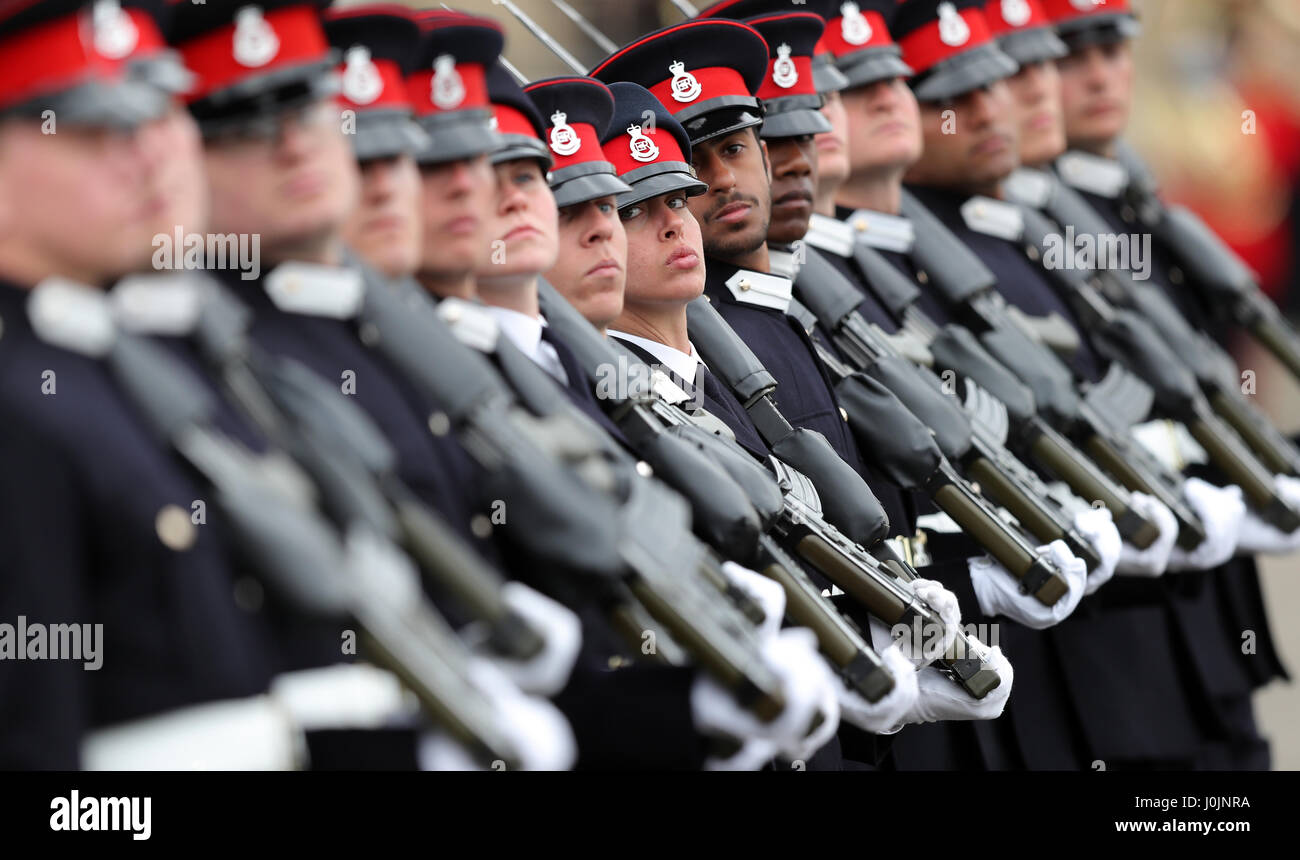 Officer cadets march past the dais during the Sovereign's Parade at the ...