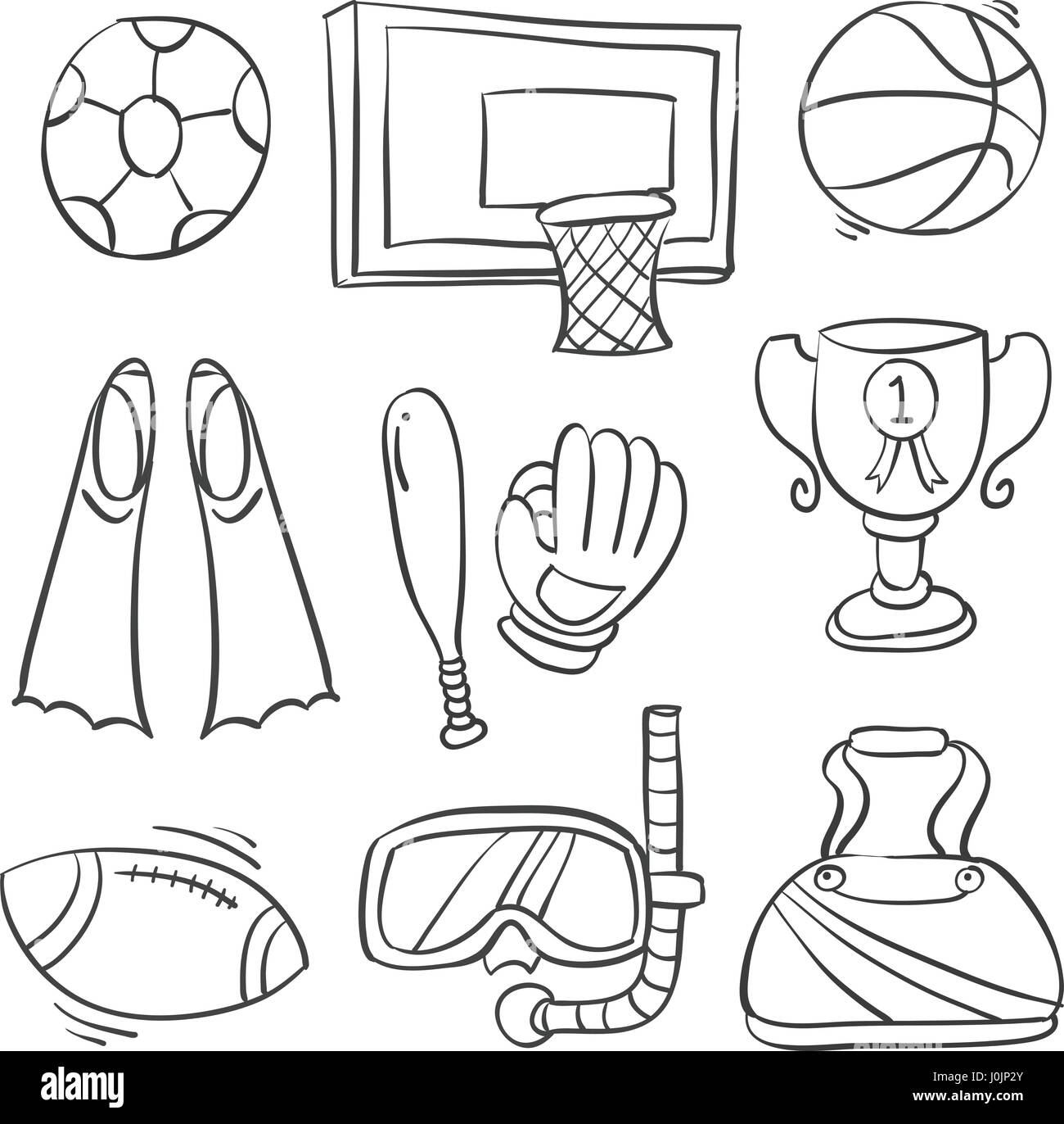 Sport equipment hand draw doodles vector illustration Stock Vector ...