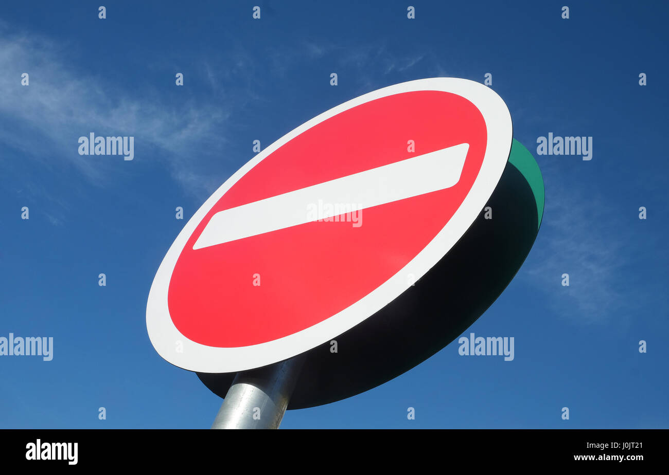 No entry sign on blue sky Stock Photo - Alamy