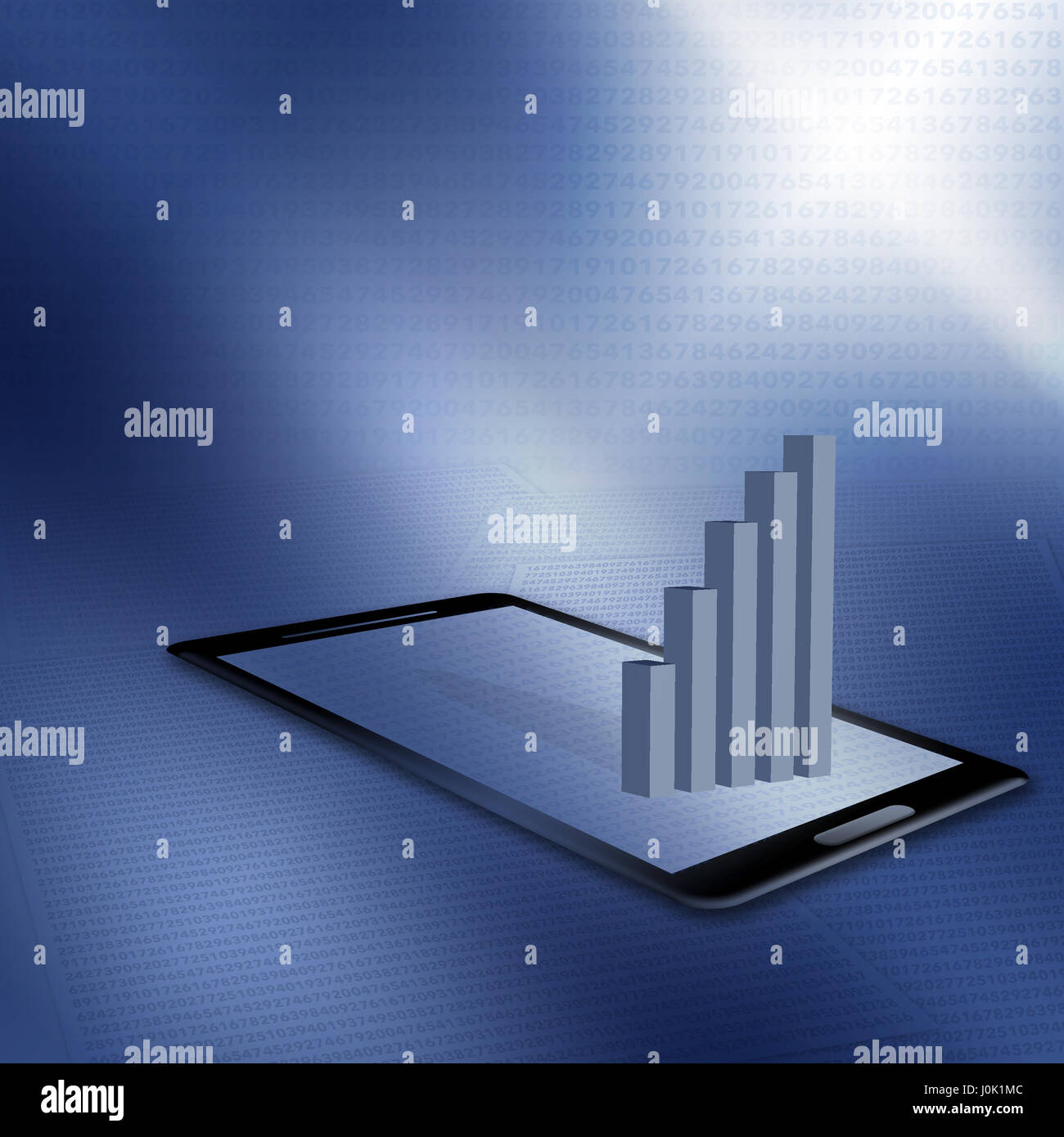 Mobile device with stacks of business growth graph which is laying on ...