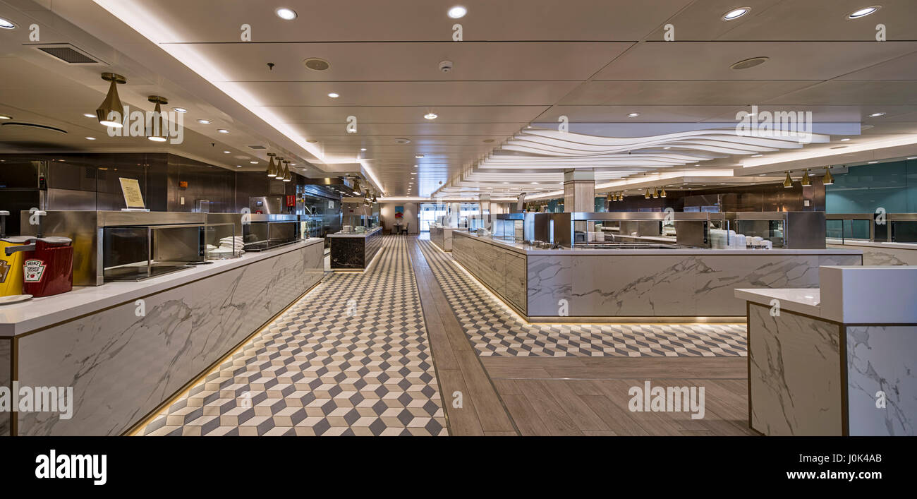 Restaurant servery - Interior of the Queen Mary 2. Cunard Queen Mary 2 ...
