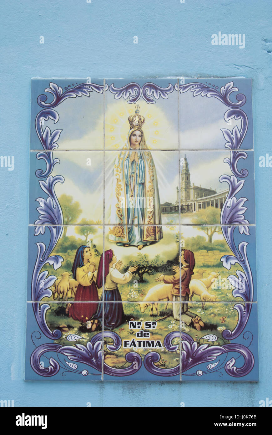 Ceramic tiles on a church wall in honour of the Virgin of Fatima Stock ...
