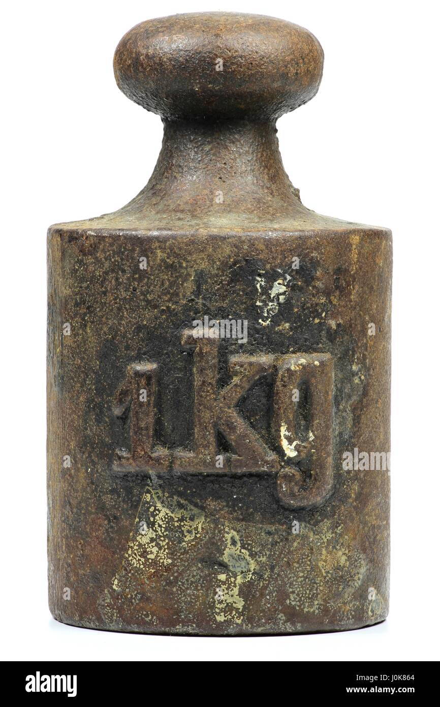 old 1 kg iron weights isolated on white background Stock Photo - Alamy