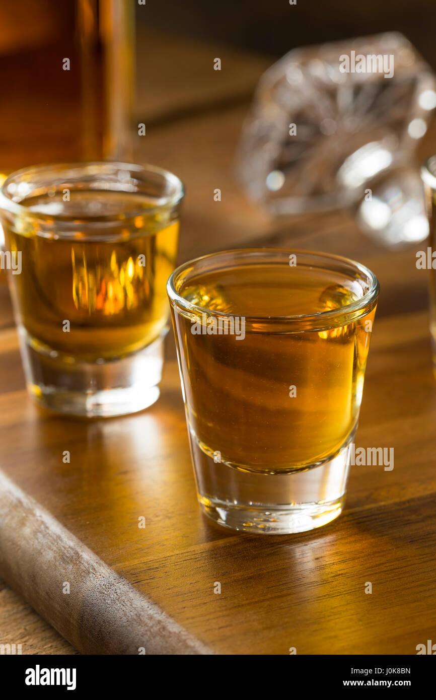 Group of Bourbon Whiskey Shots Ready to Drink Stock Photo - Alamy
