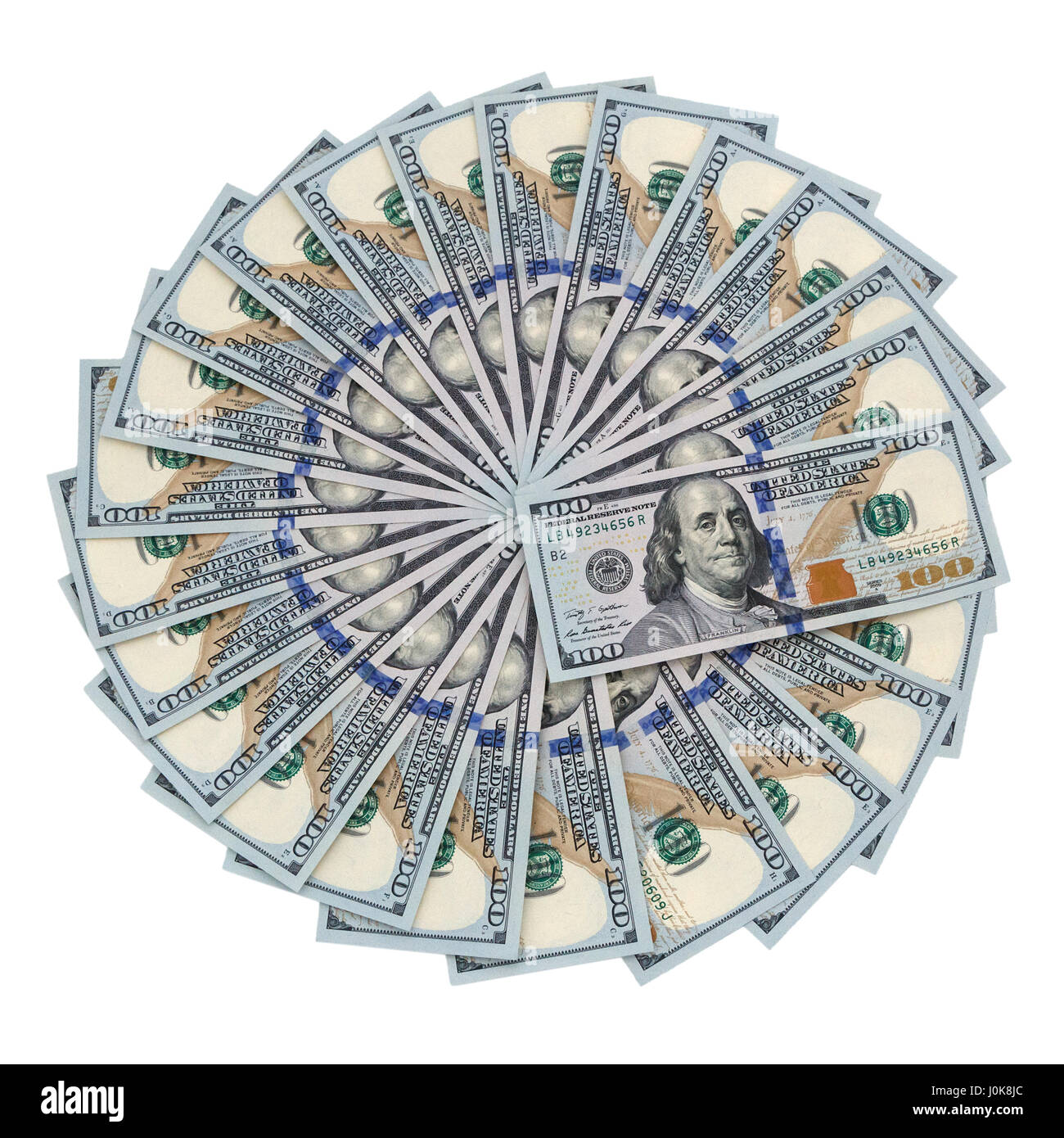 circle of fan-shaped dollars isolated on white Stock Photo - Alamy