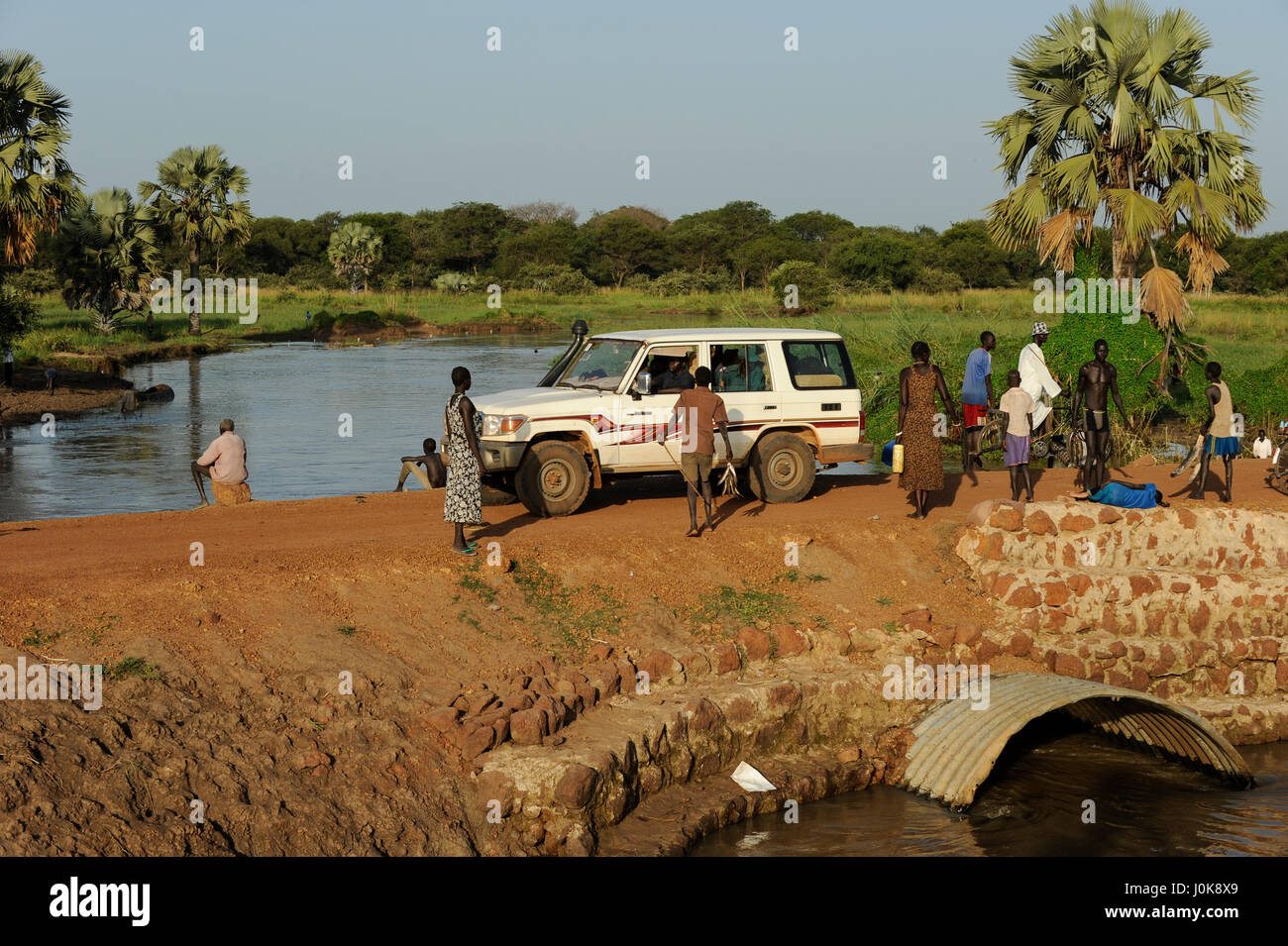 SOUTH SUDAN Lake States, road between Rumbek and Juba at Bamam bridge ...