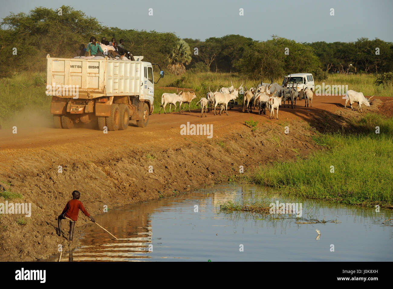 SOUTH SUDAN Lake States, road between Rumbek and Juba at Bamam bridge ...