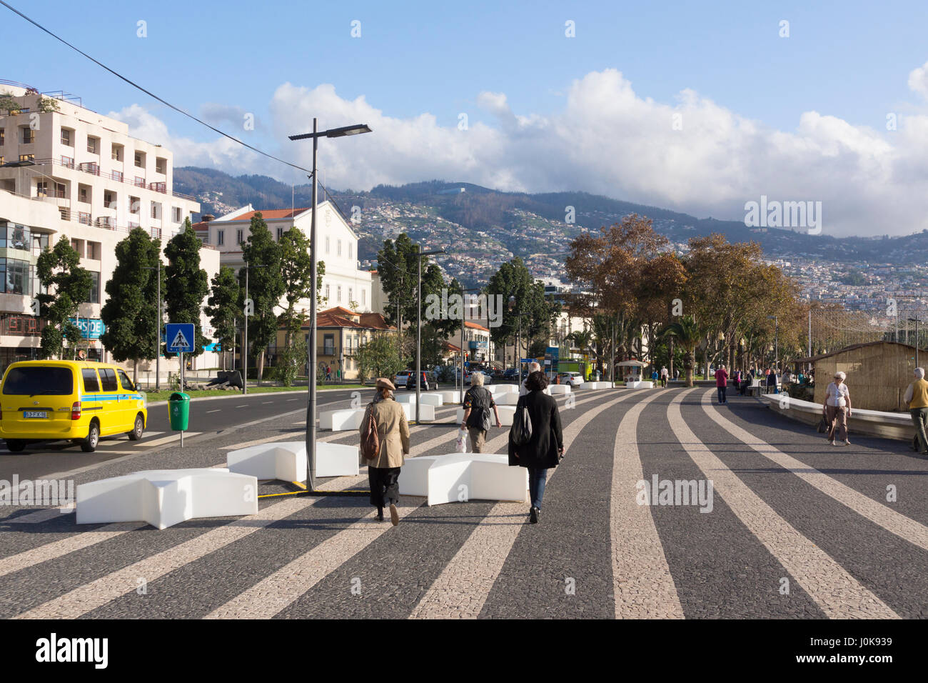 Locals strolling along the marina promenade in Funchal, Madeira Stock ...