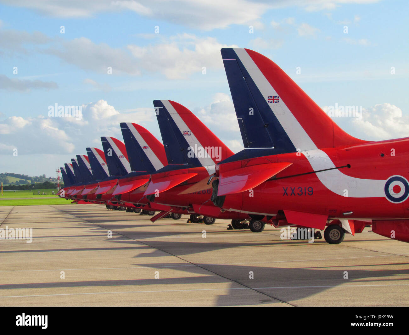 The Red Arrows parked in a line at RNAS Yeovilton, June 2012 with ...
